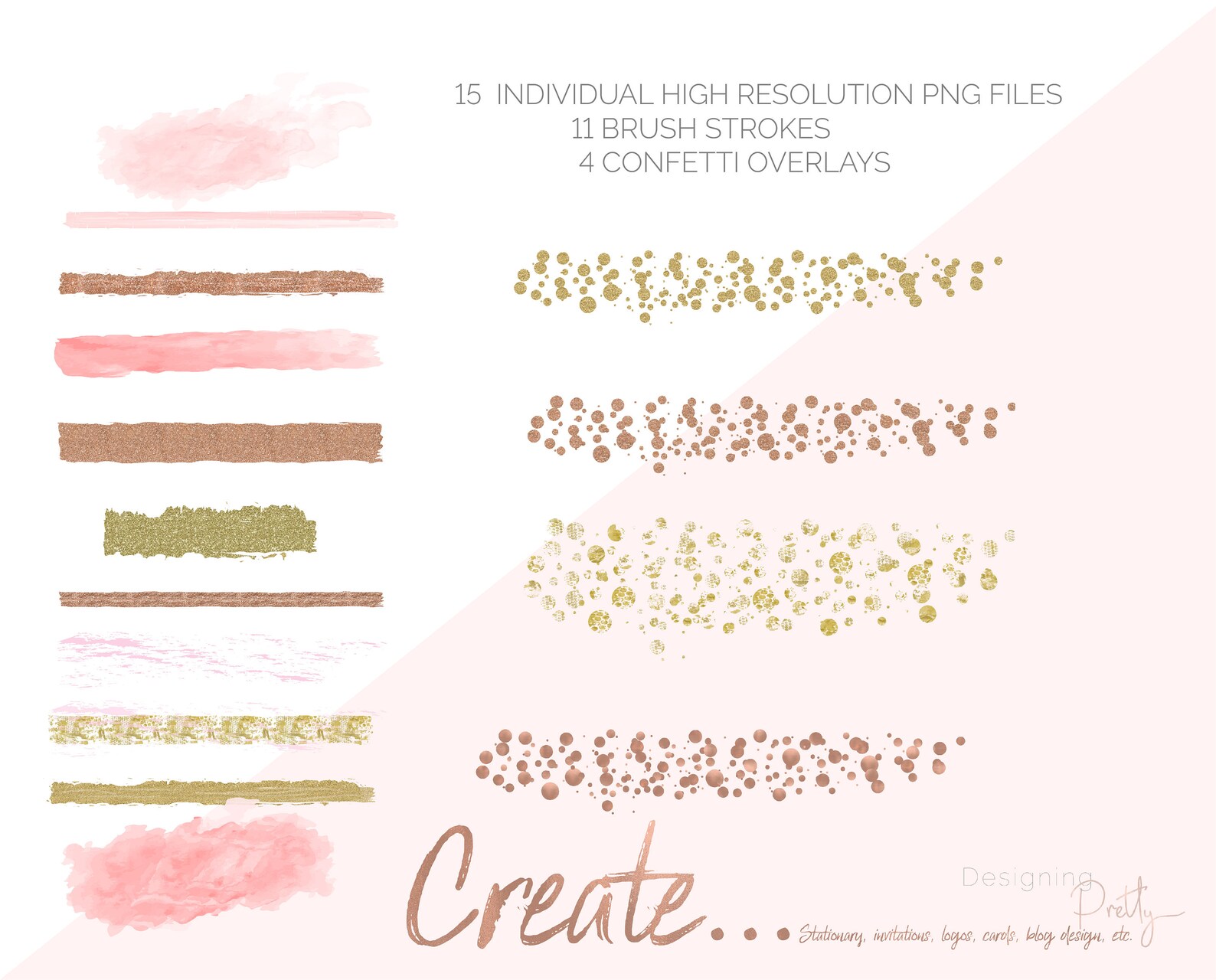 Rose Gold Clipart, Gold Brush Strokes, Watercolor Brush Strokes ...