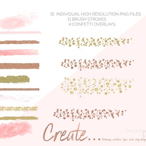 Rose Gold Clipart, Gold Brush Strokes, Watercolor Brush Strokes ...