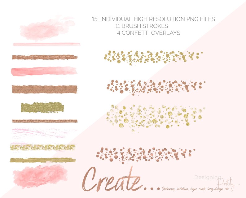 Rose Gold Clipart, Gold Brush Strokes, Watercolor Brush Strokes ...