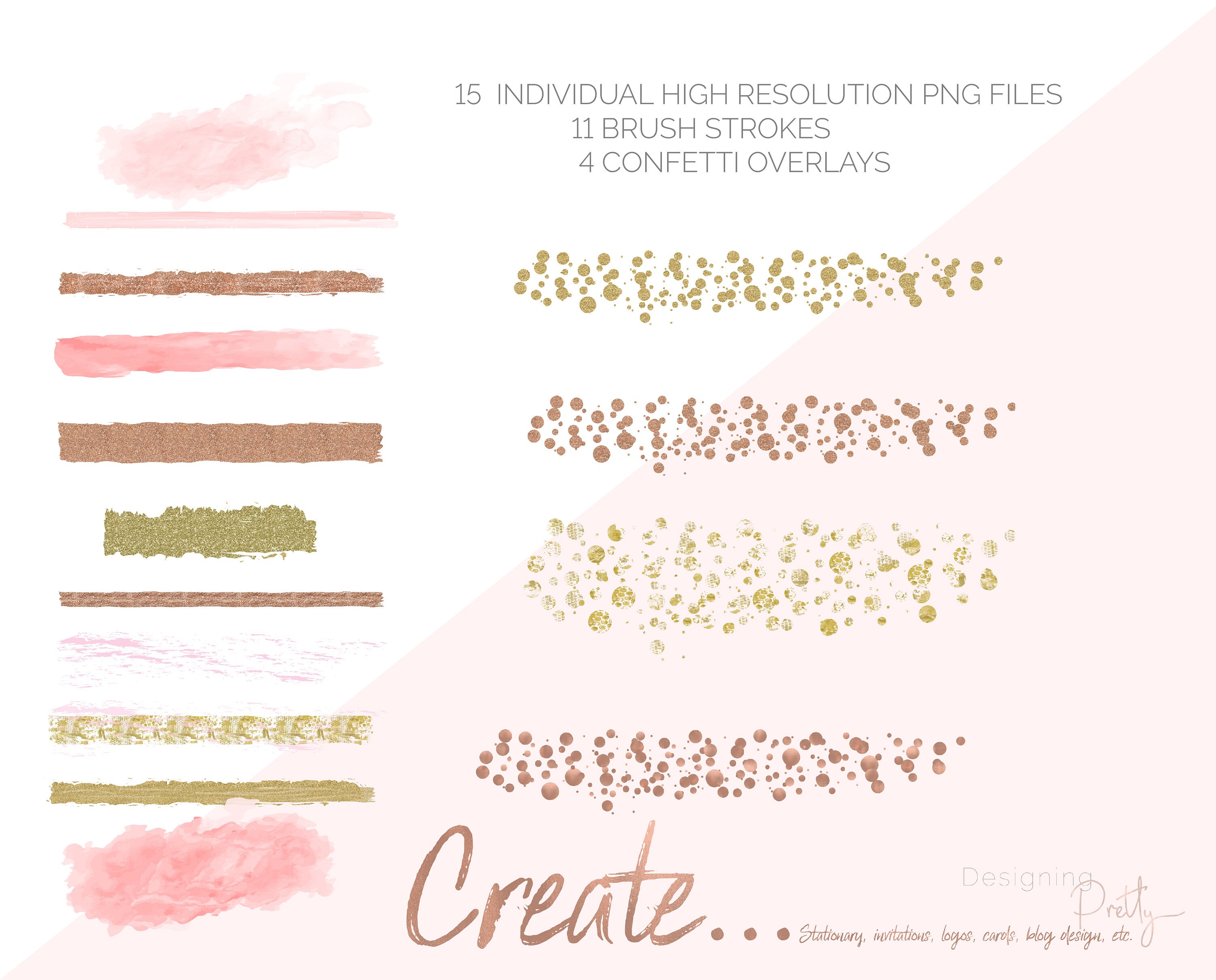 Rose Gold Clipart, Gold Brush Strokes, Watercolor Brush Strokes ...