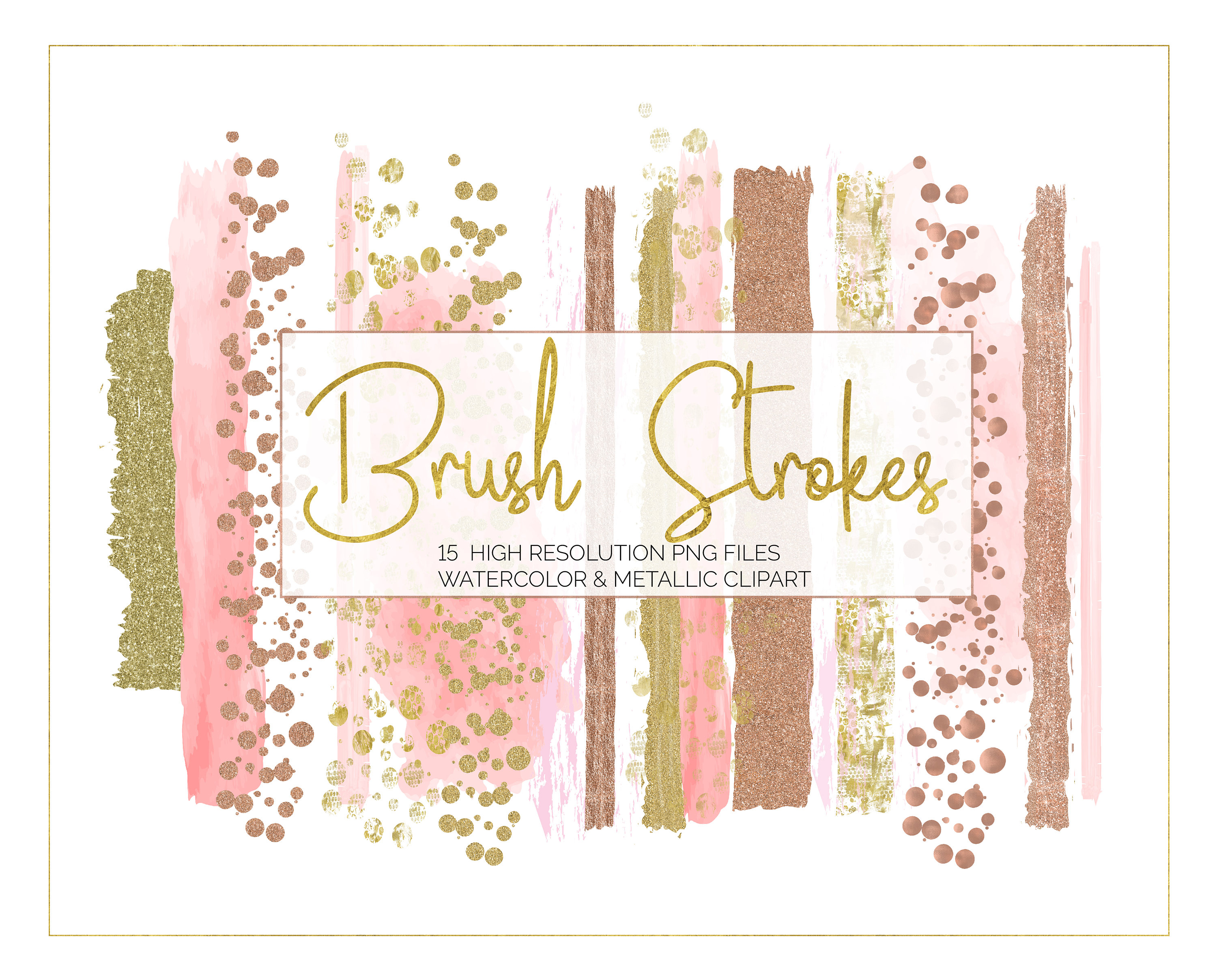 Rose Gold Clipart, Gold Brush Strokes, Watercolor Brush Strokes ...