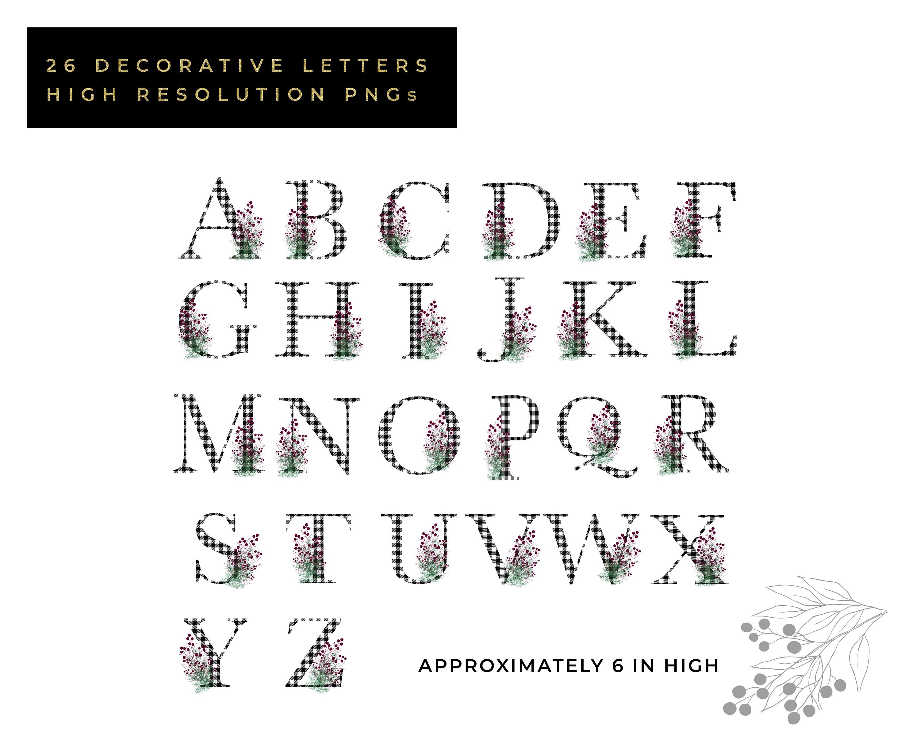 Plaid Alphabet Letters/ Monogram/ Christmas Letters/ Mistletoe Clipart ...