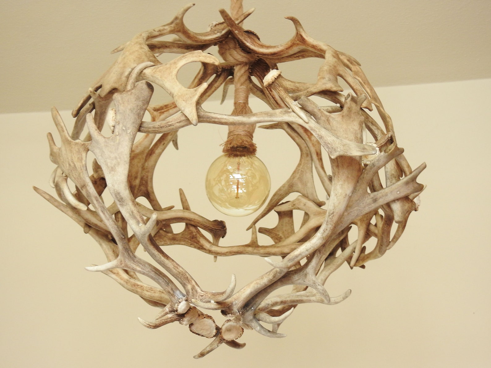 White Ball Real Antler Chandelier | Etsy