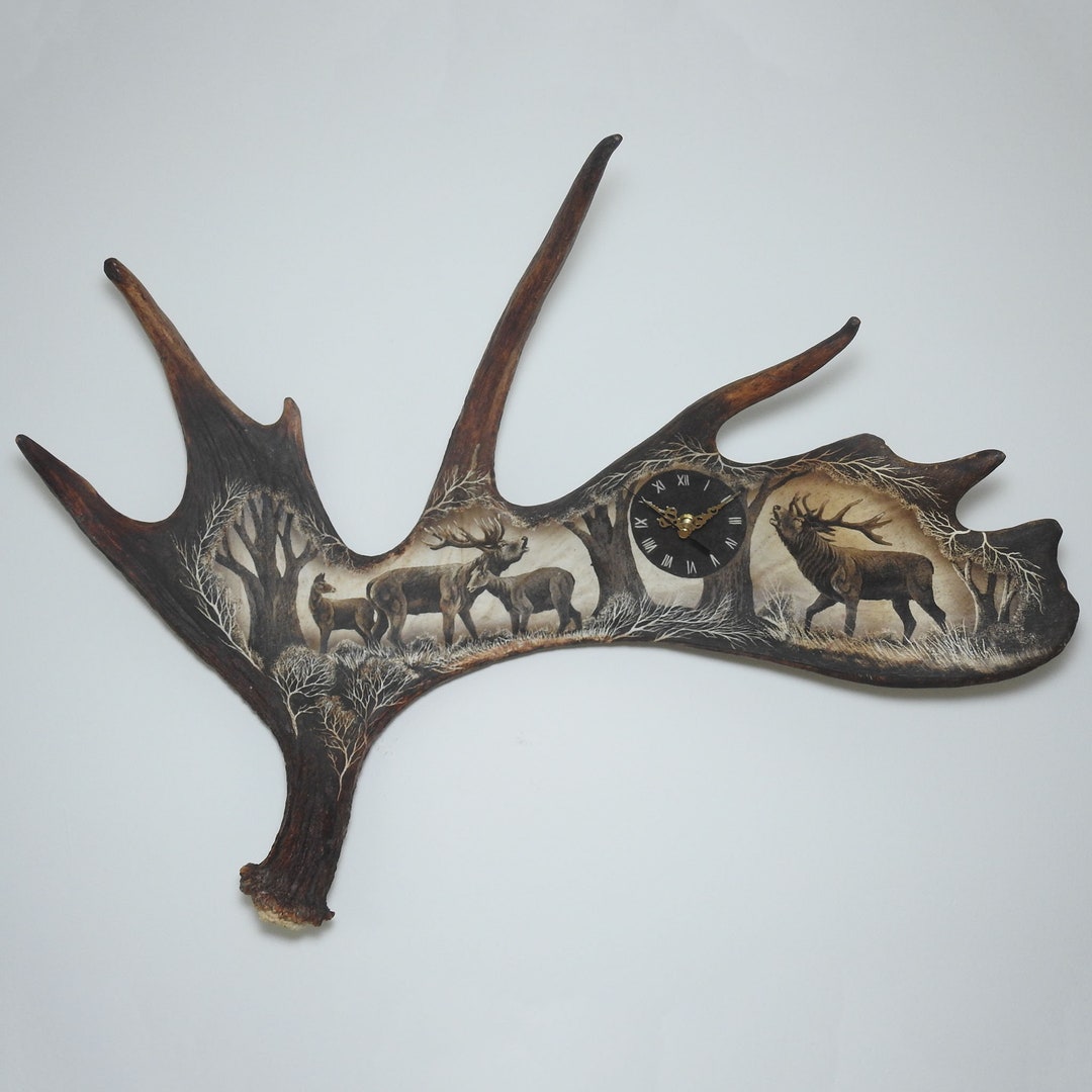 Real Moose Antler Carving Shows Roaring Deers - Etsy