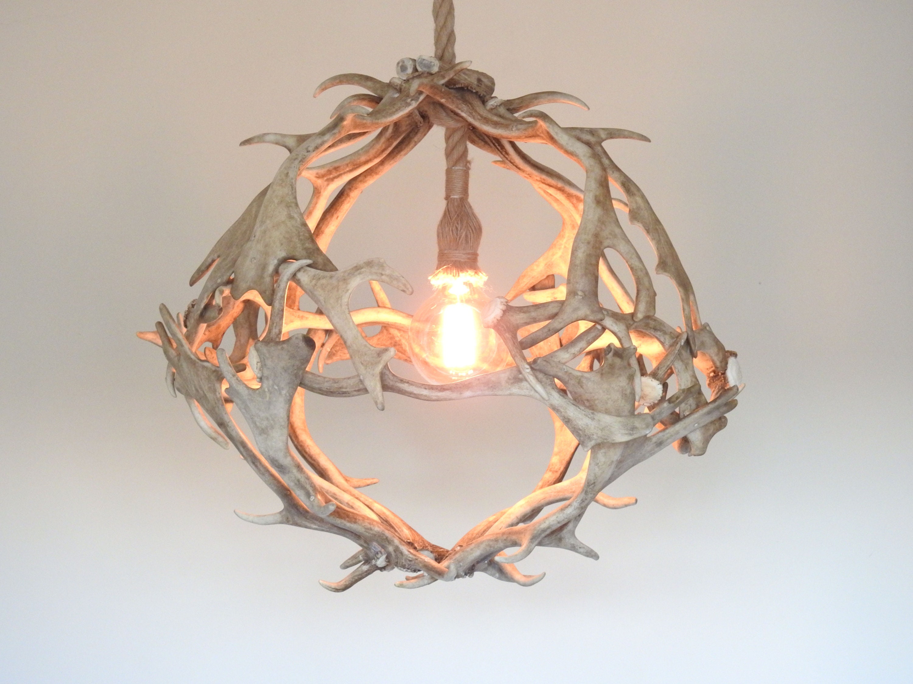 White Ball Real Antler Chandelier - Etsy