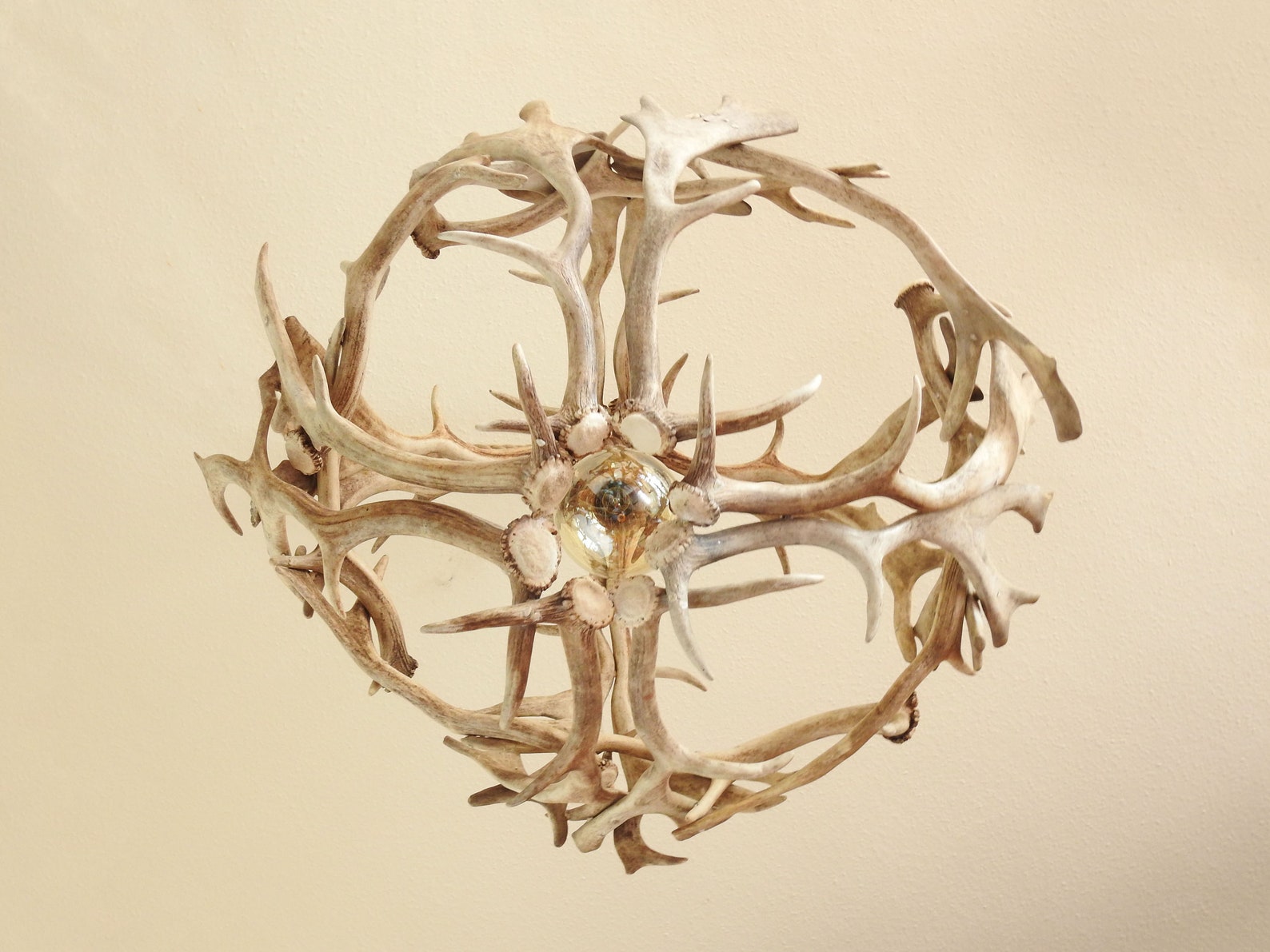 White Ball Real Antler Chandelier - Etsy