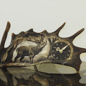 Real Standing Antler Carving With Clock Shows Deer - Etsy