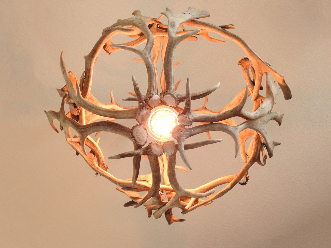 White Ball Real Antler Chandelier - Etsy