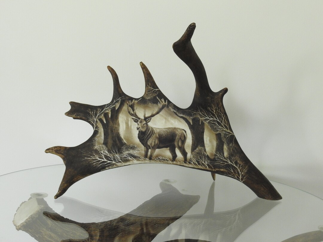 Real Standing Antler Carving Shows Deer - Etsy