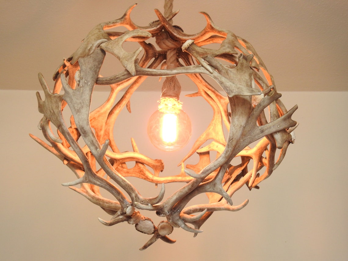 White Ball Real Antler Chandelier - Etsy