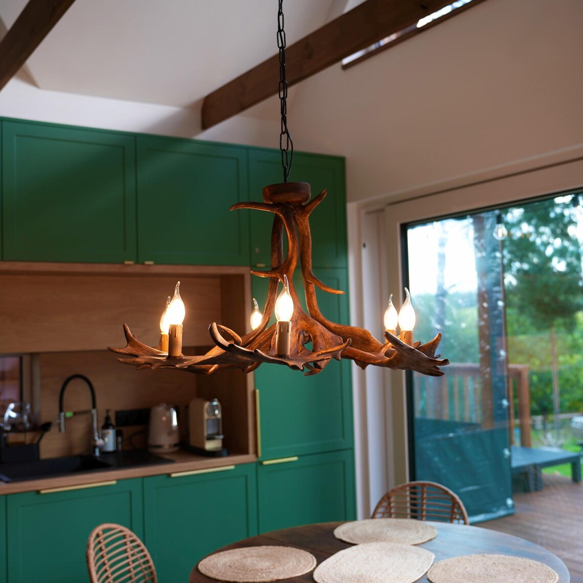 Real Fallow Deer Antler Chandelier for 6 Lights With Candle Bulb ...