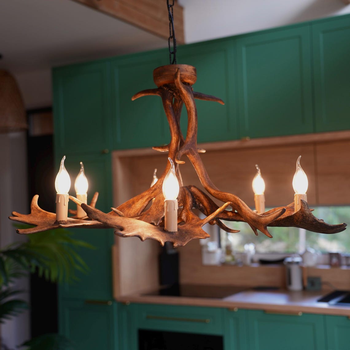 Real Fallow Deer Antler Chandelier for 6 Lights With Candle Bulb ...