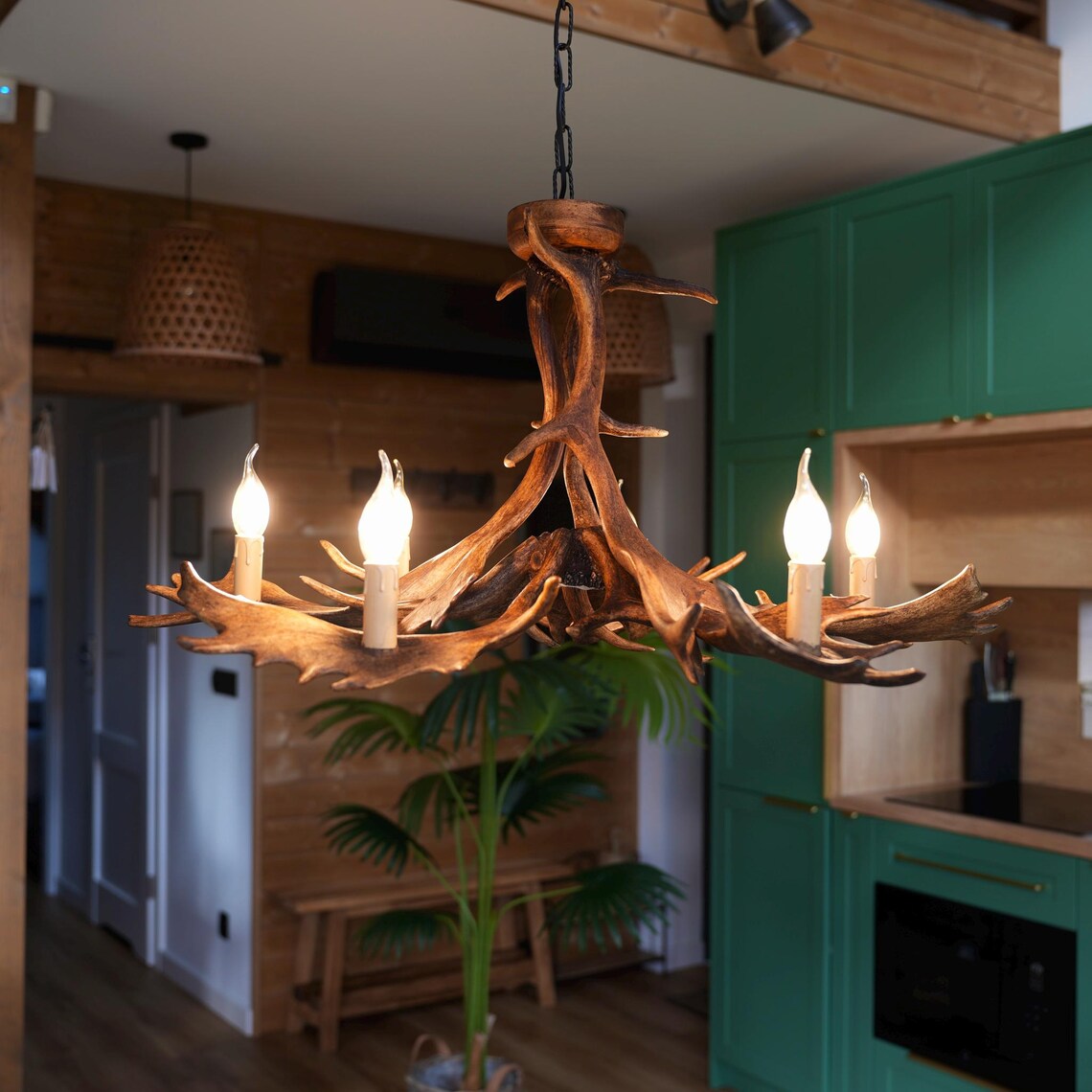 Real Fallow Deer Antler Chandelier for 6 Lights With Candle Bulb ...