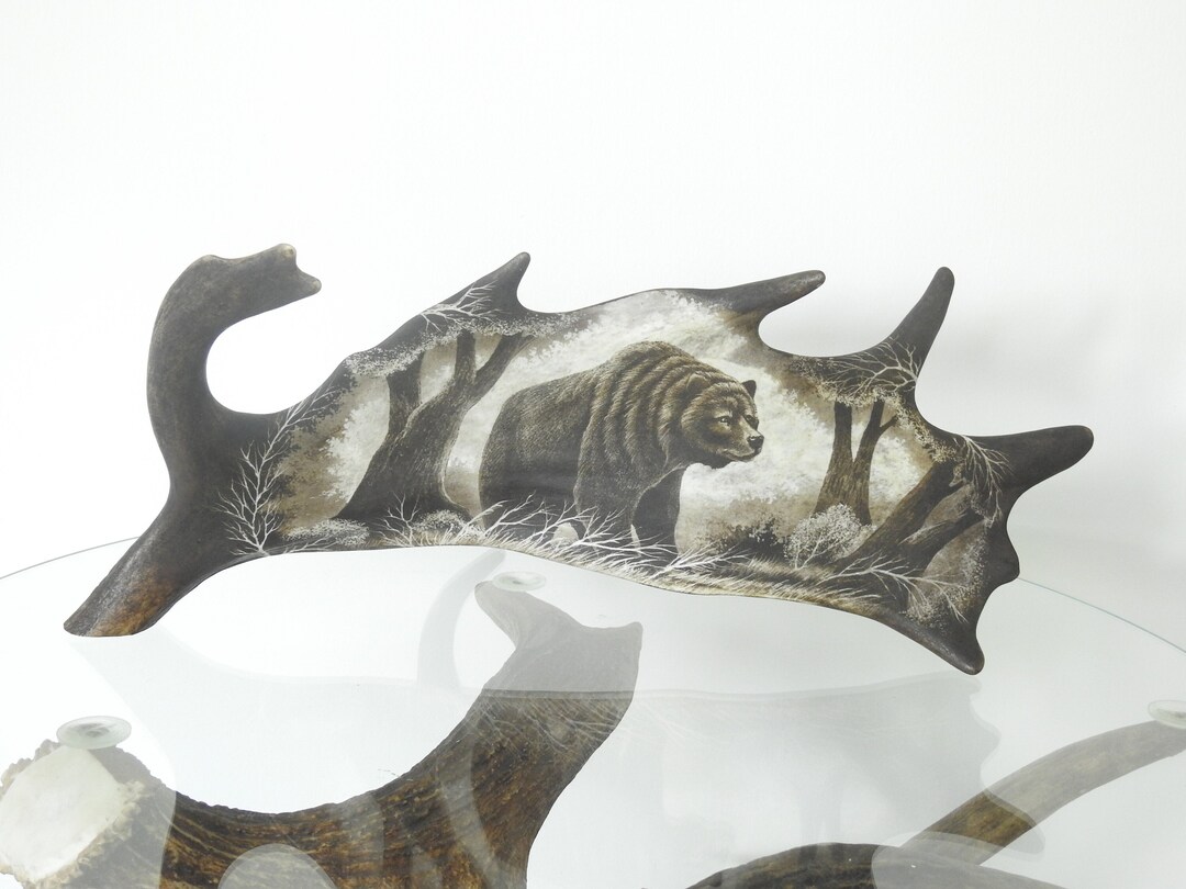 Real Standing Antler Carving Shows Walking Bear - Etsy