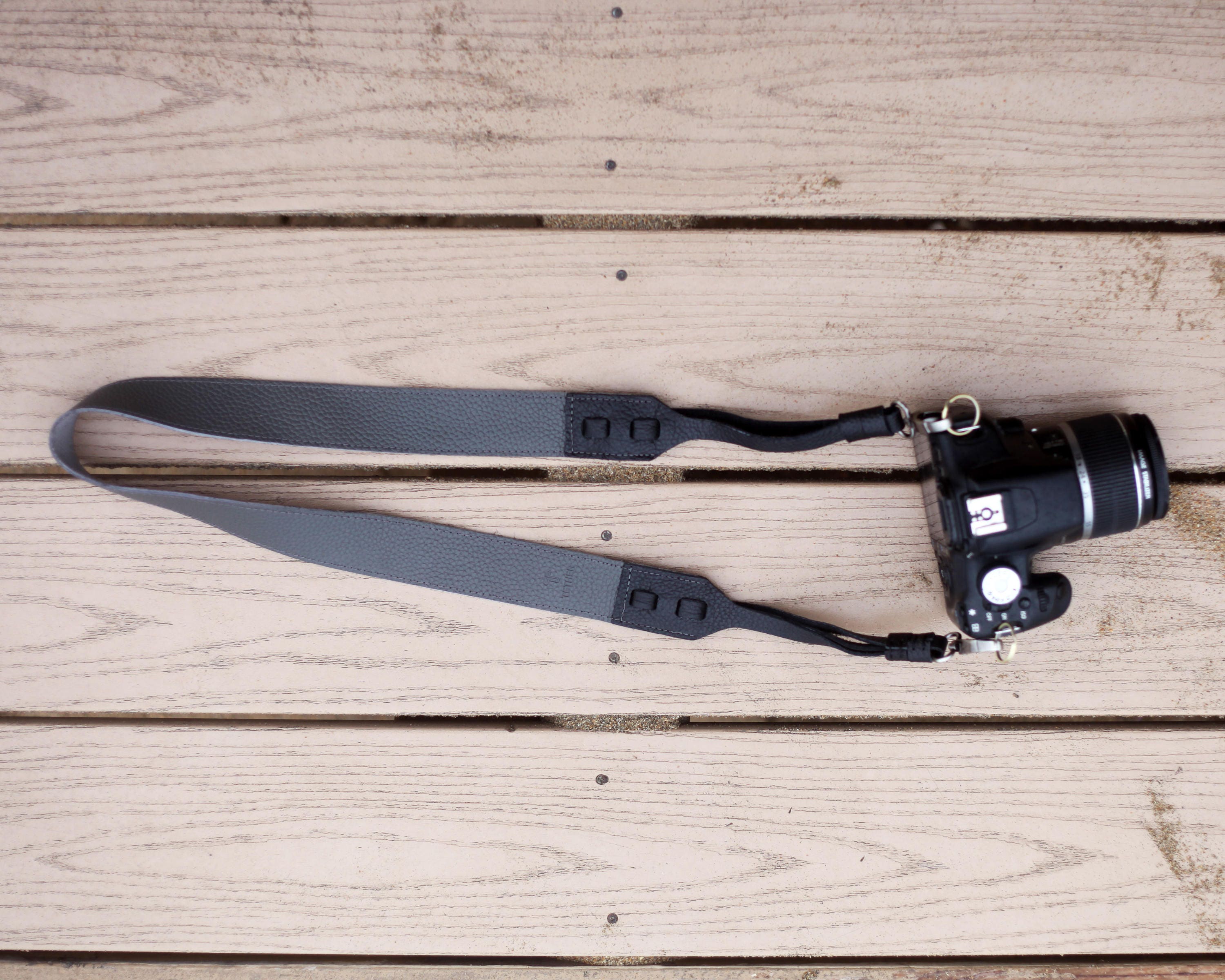 Grey Leather Camera Strap, Crossbody DSLR/SLR, Personalization ...