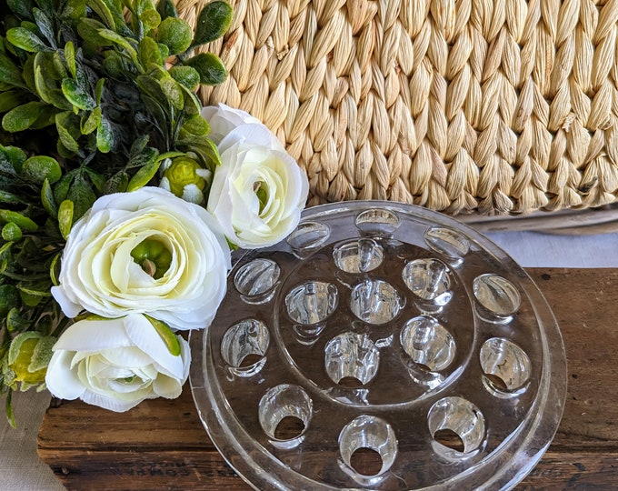 Vintage Flower Frog, Clear Glass Flower Frog, 16 Hole Flower Frog ...