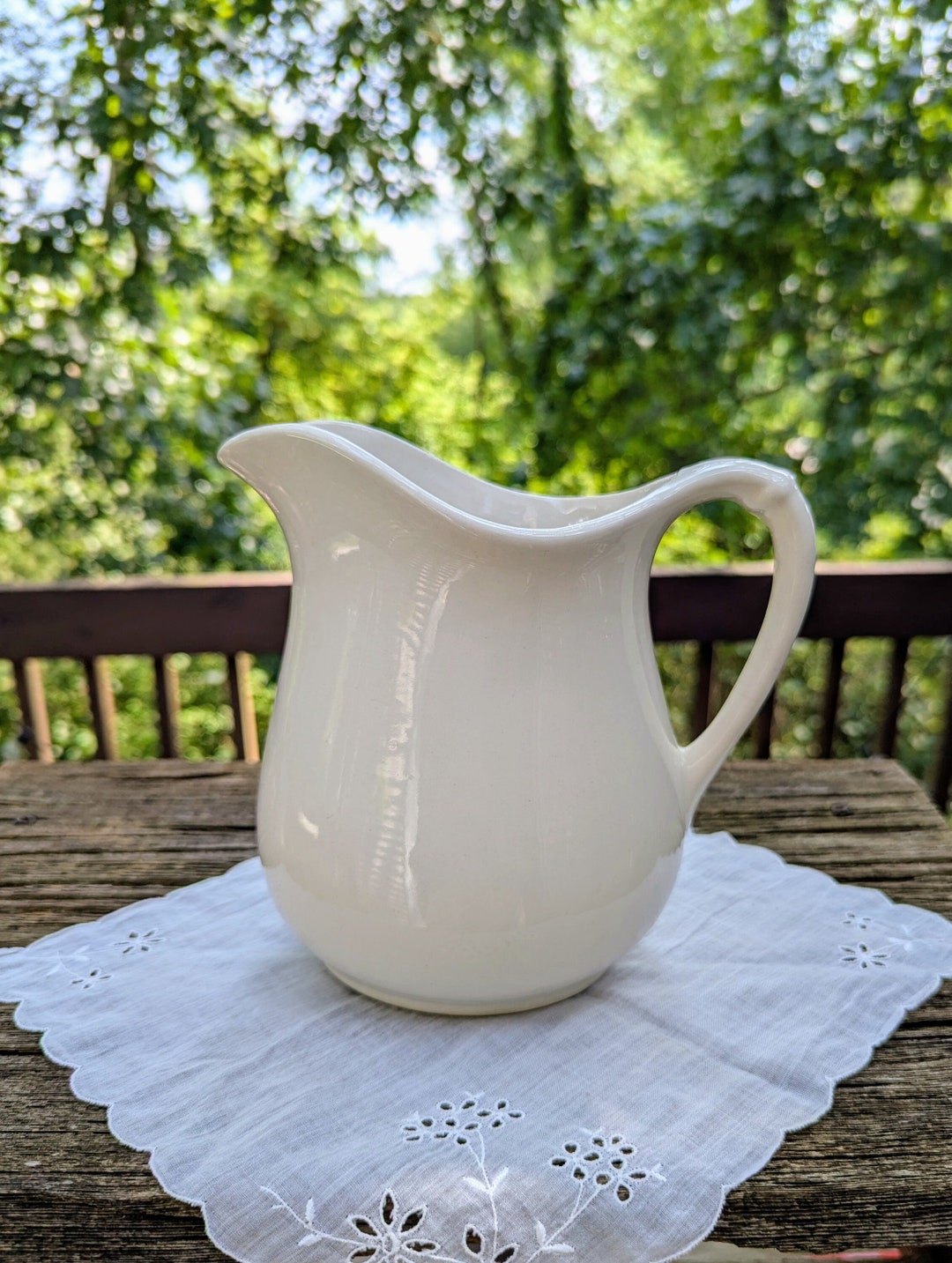 Vintage White Pitcher, Water Pitcher, Country Cottage Decor - Etsy