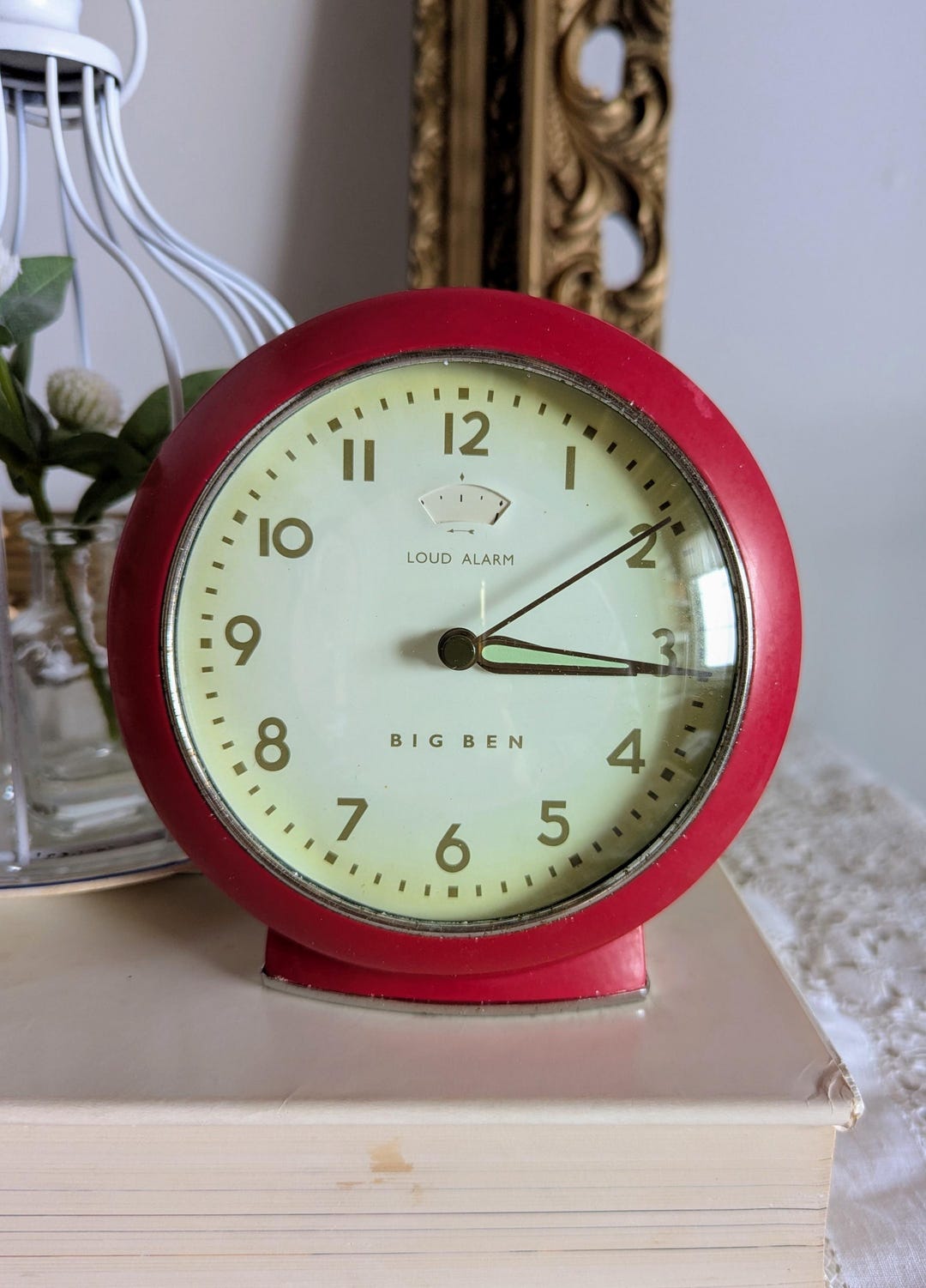 Vintage Metal Alarm Clock, Red Big Ben Alarm Clock, Battery Operated ...