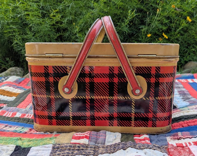 Vintage Red Plaid Nesco Picnic Basket: Retro Cottage Decor - Etsy