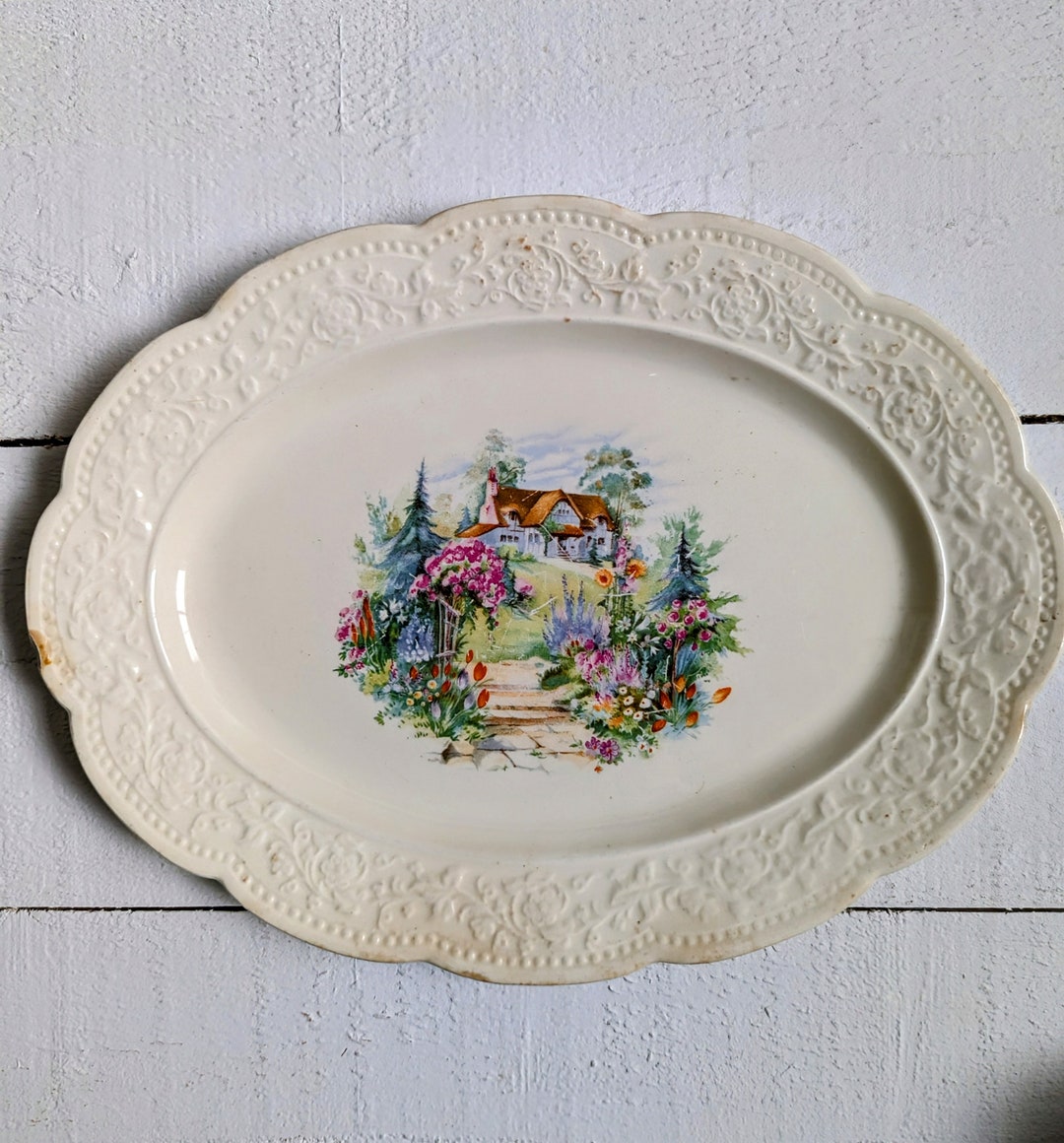 Vintage Cottage Pattern Platter, Edwin Knowles Antique Platter/plate ...