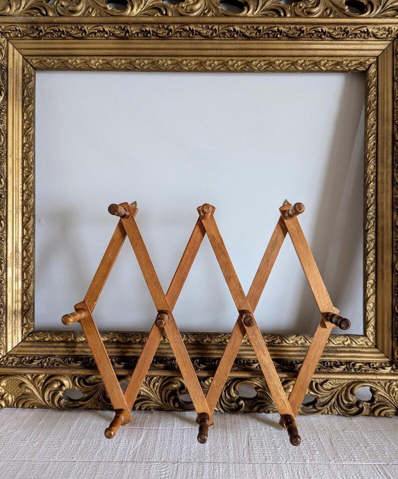 Vintage Accordion Expandable Peg Rack, Coffee Mug Hook Rack, Tea Towel ...