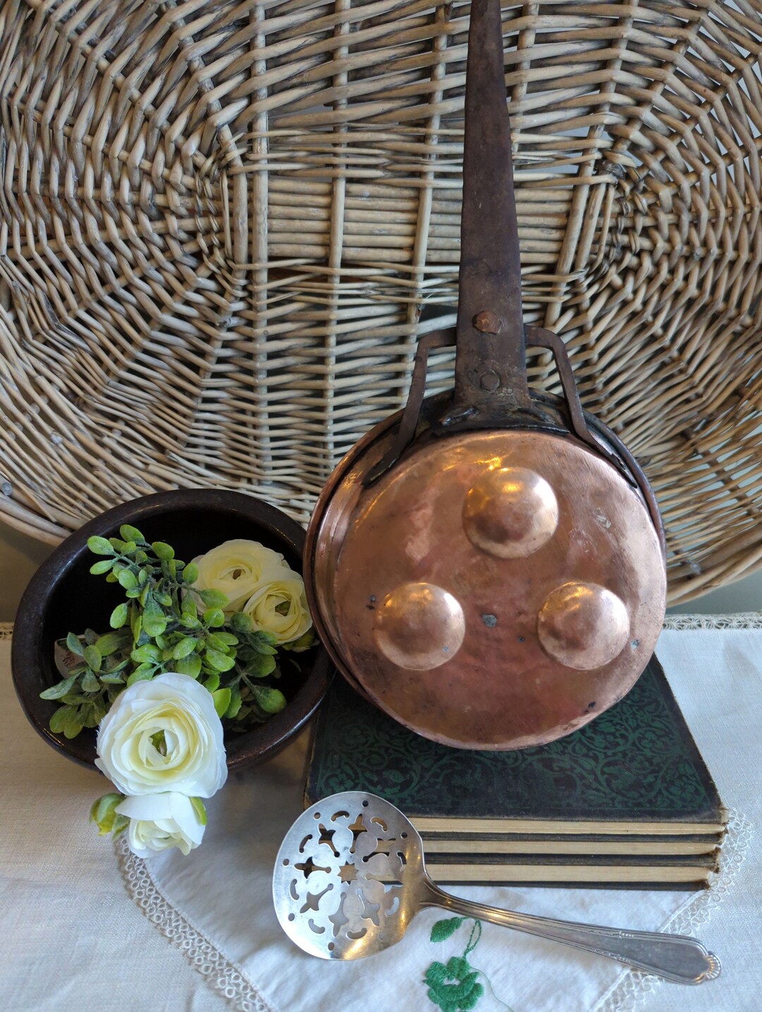 Vintage Antique Copper Pan With Hand Forged Iron Handle - Etsy