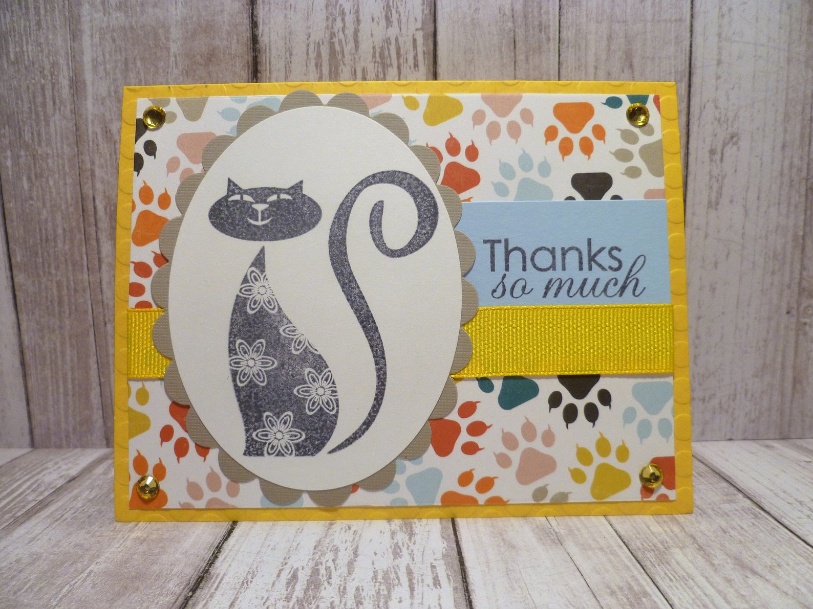 Handmade Cat Thank You Card Thank Card for Cat Lover Gray | Etsy