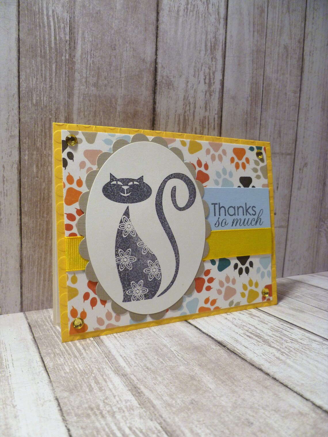 Handmade Cat Thank You Card Thank Card for Cat Lover Gray | Etsy
