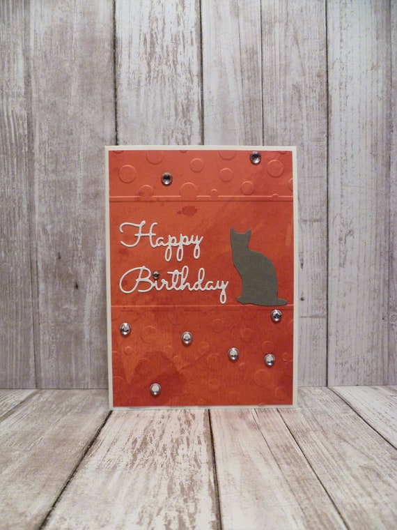 Handmade Cat Birthday Card Gray Cat Birthday Card Birthday - Etsy