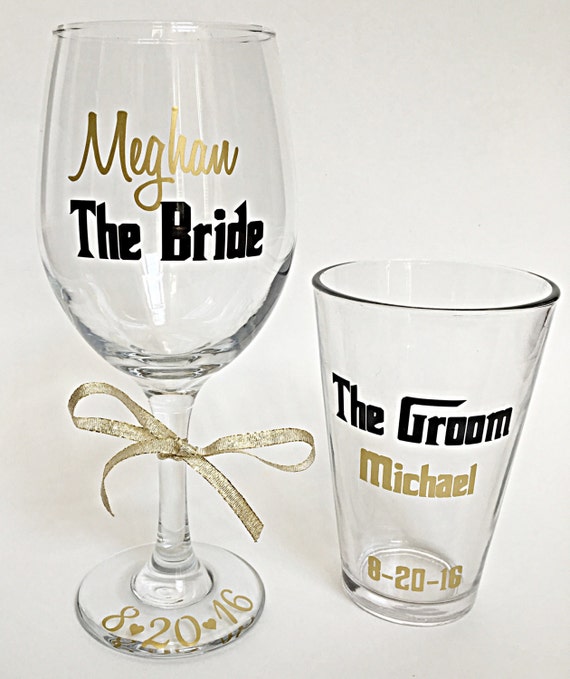 Bride and Groom Glass Set2 Wedding Glass Set Custom Bride - Etsy