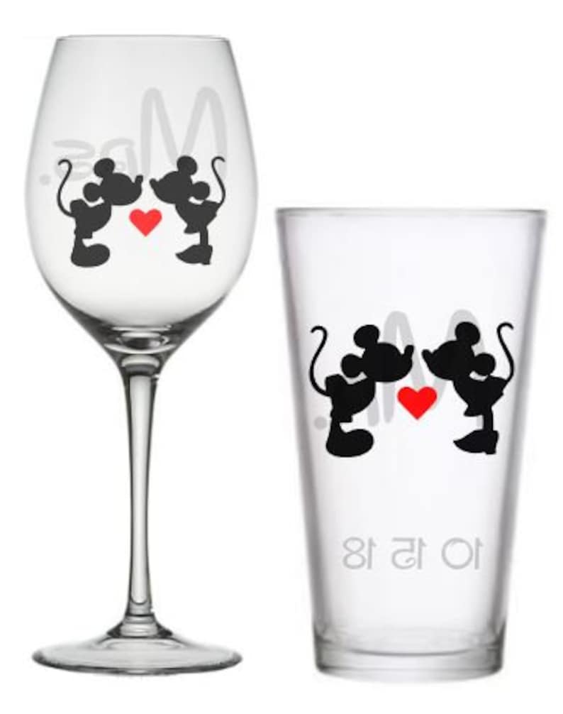 Mr. and Mrs. Disney Glass Set of 2, Disney Engagement Glasses, Disney ...
