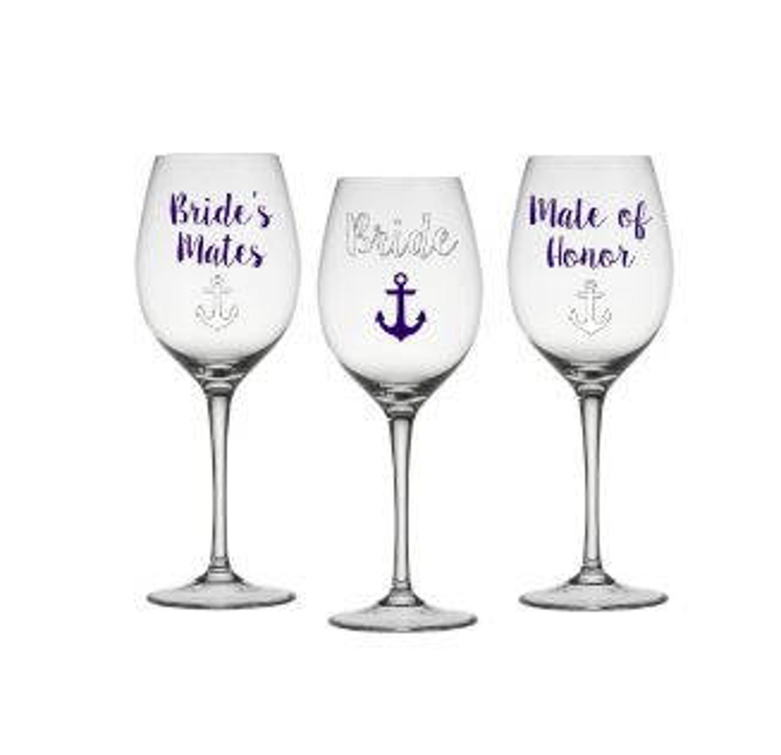 Bride, Bride Mates, Mate of Honor Gift Set of 3, Bridal Party Glasses ...