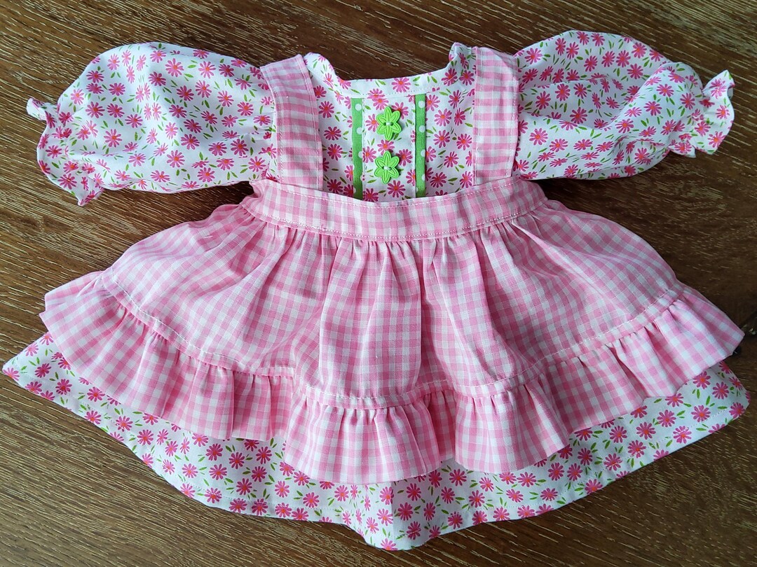 Cabbage Patch Doll Clothes, 16 Inch Size Pink Floral/gingham Pinafore ...