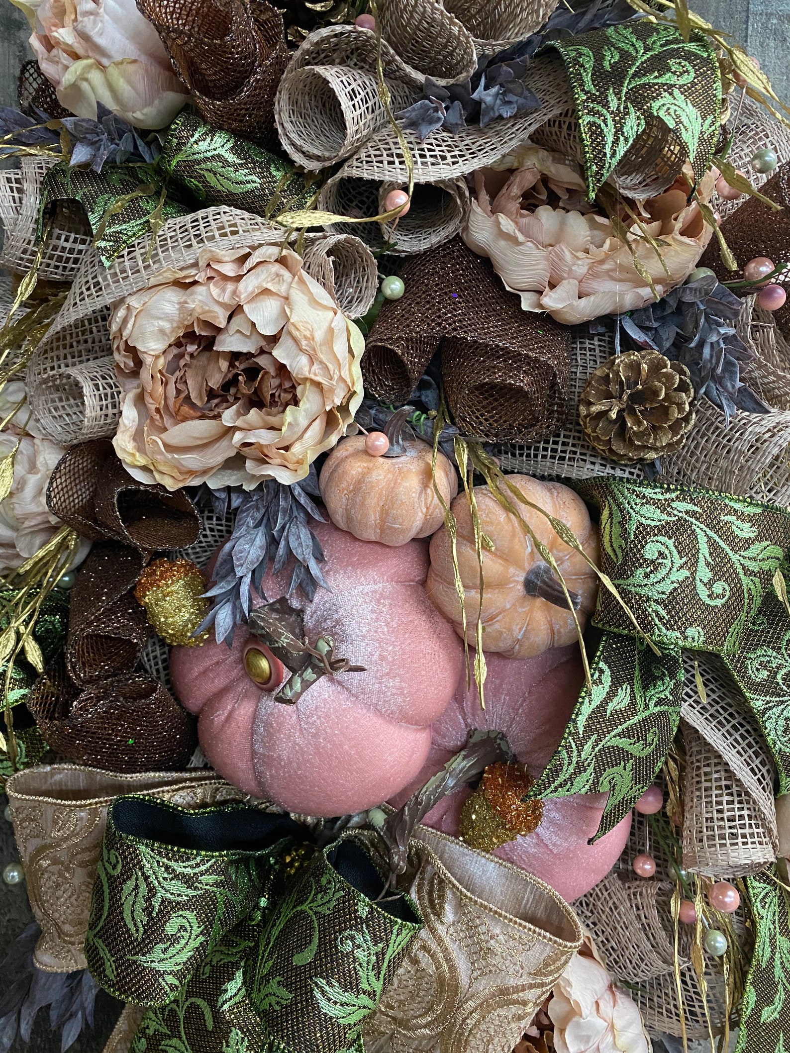 Fall Wall Swag, Autumn Wreath for Door, Fall Green and Pink Swag ...