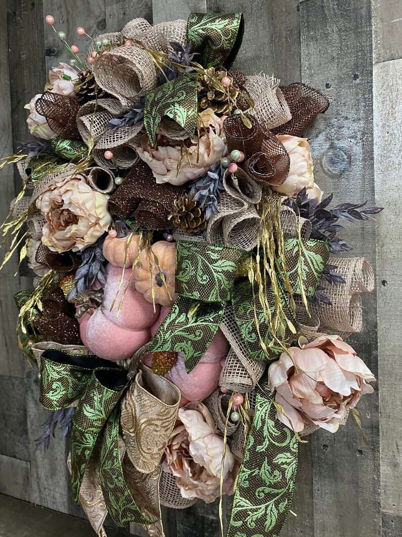 Fall Wall Swag, Autumn Wreath for Door, Fall Green and Pink Swag ...