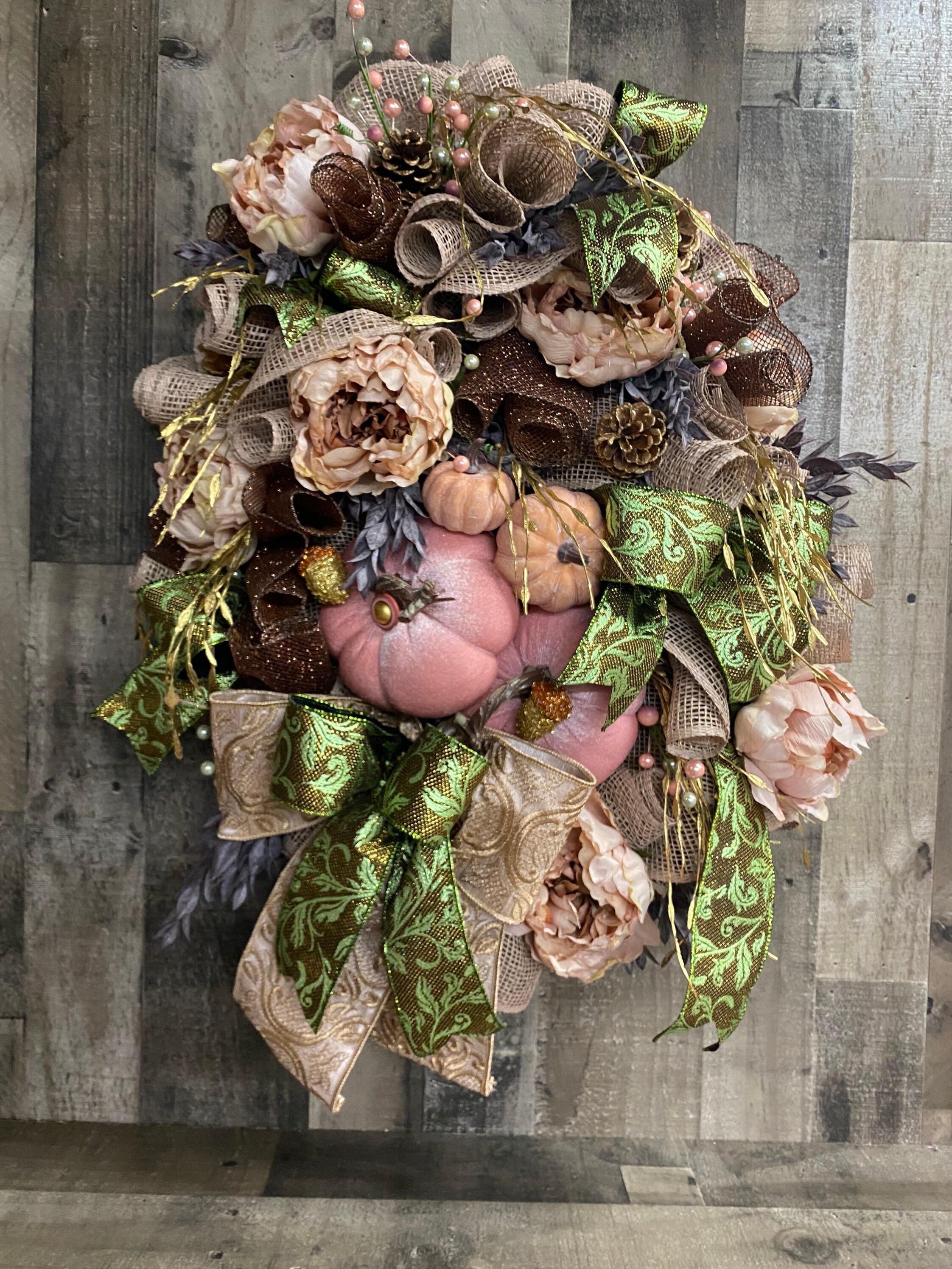 Fall Wall Swag, Autumn Wreath for Door, Fall Green and Pink Swag ...
