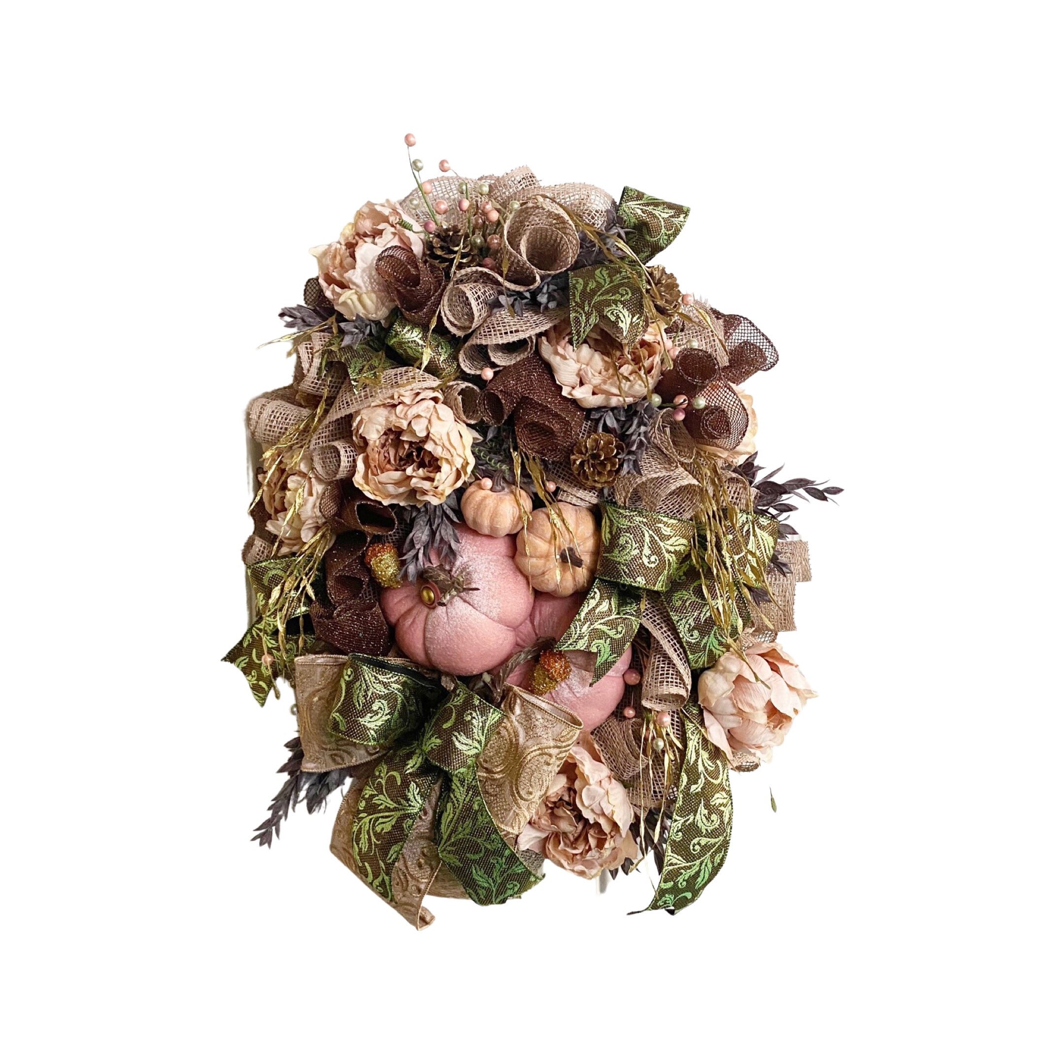 Fall Wall Swag, Autumn Wreath for Door, Fall Green and Pink Swag ...