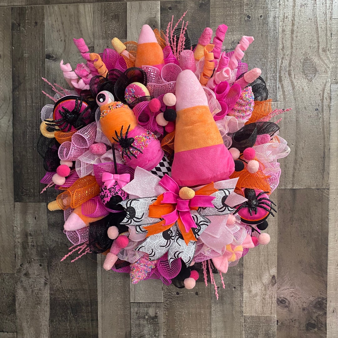 Halloween in Pink, Pink Candy Corn Wreath - Etsy
