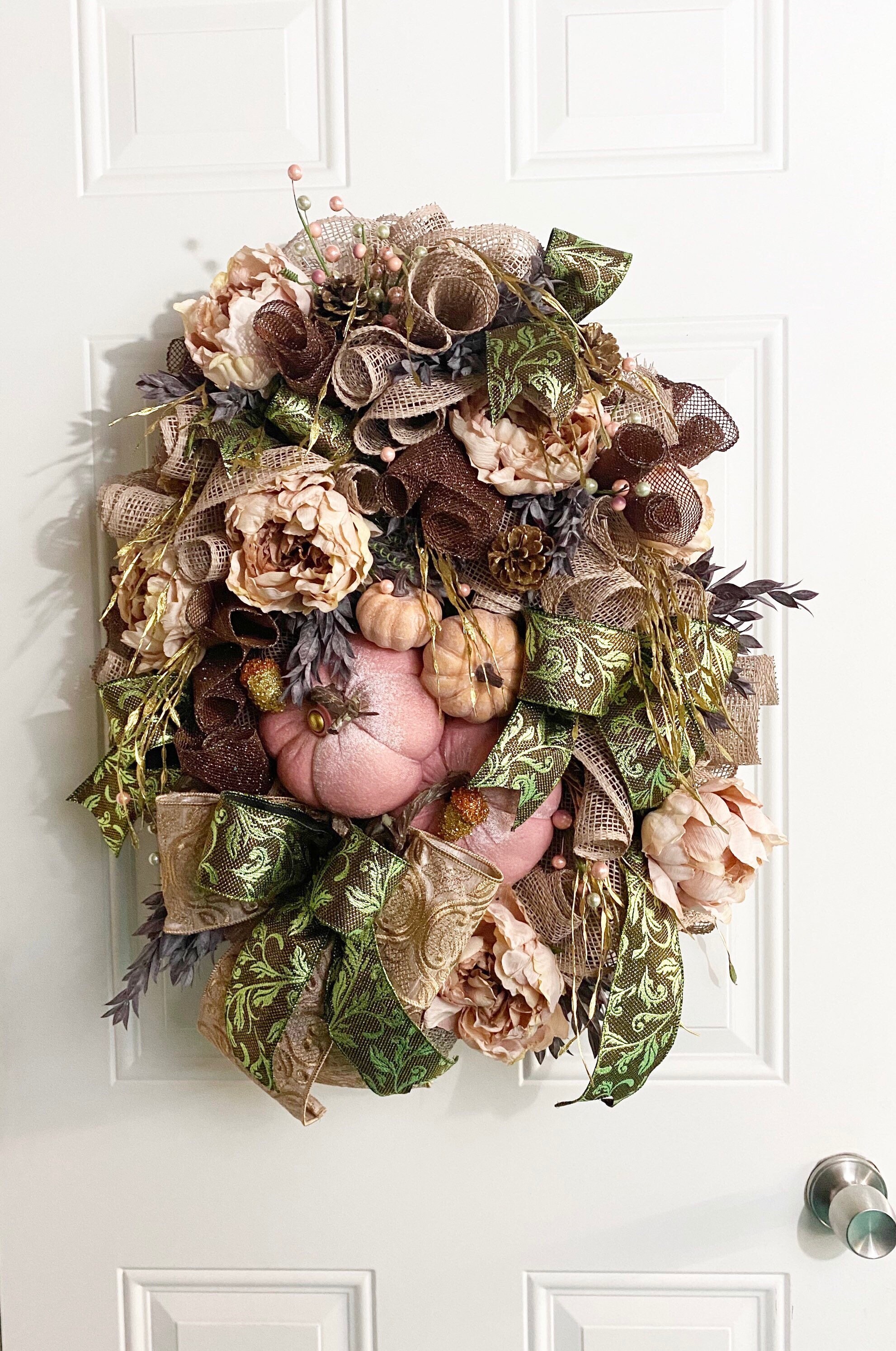 Fall Wall Swag, Autumn Wreath for Door, Fall Green and Pink Swag ...