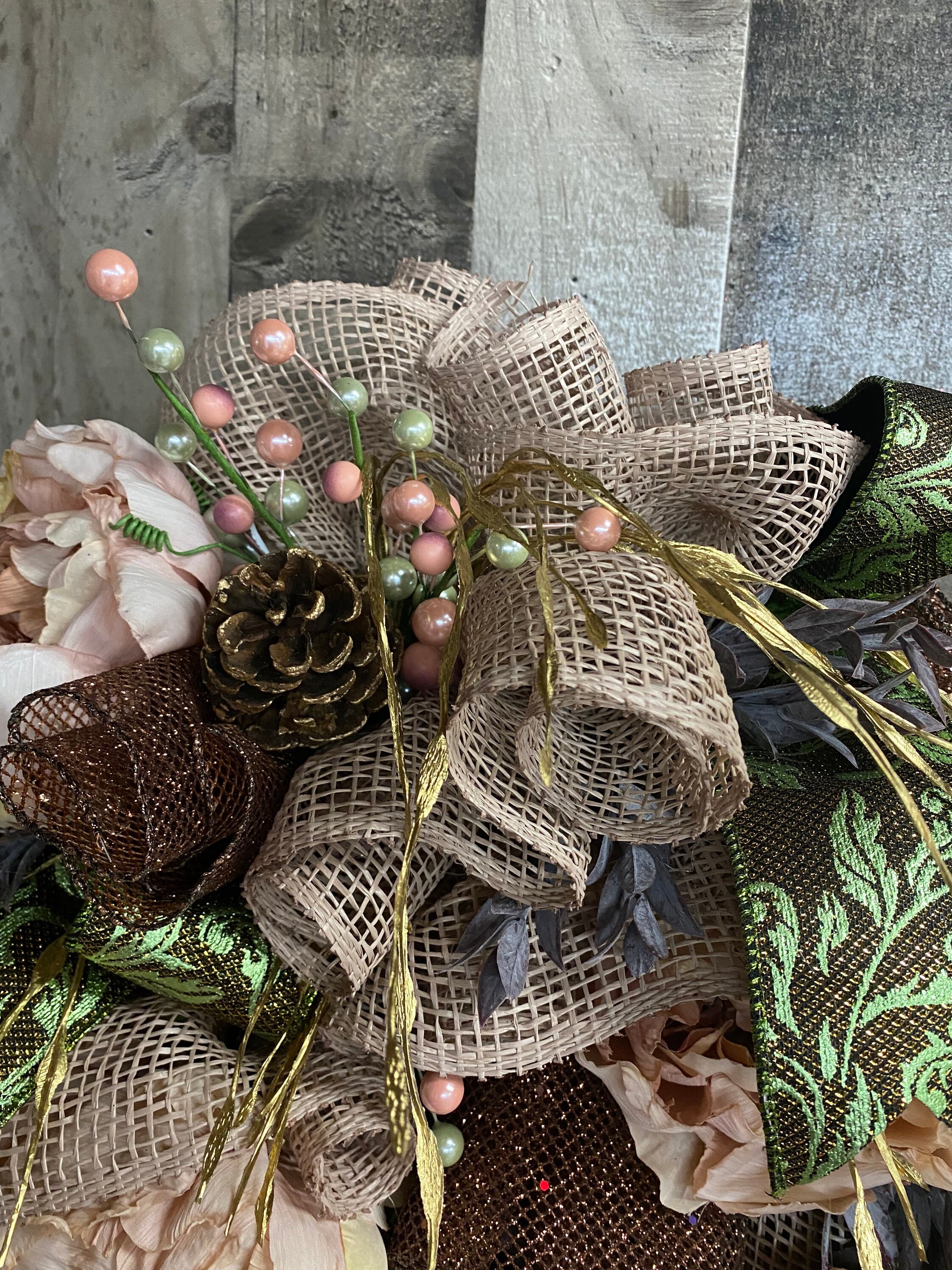 Fall Wall Swag, Autumn Wreath for Door, Fall Green and Pink Swag ...