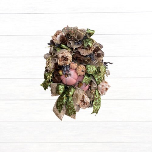 Fall Wall Swag, Autumn Wreath for Door, Fall Green and Pink Swag ...