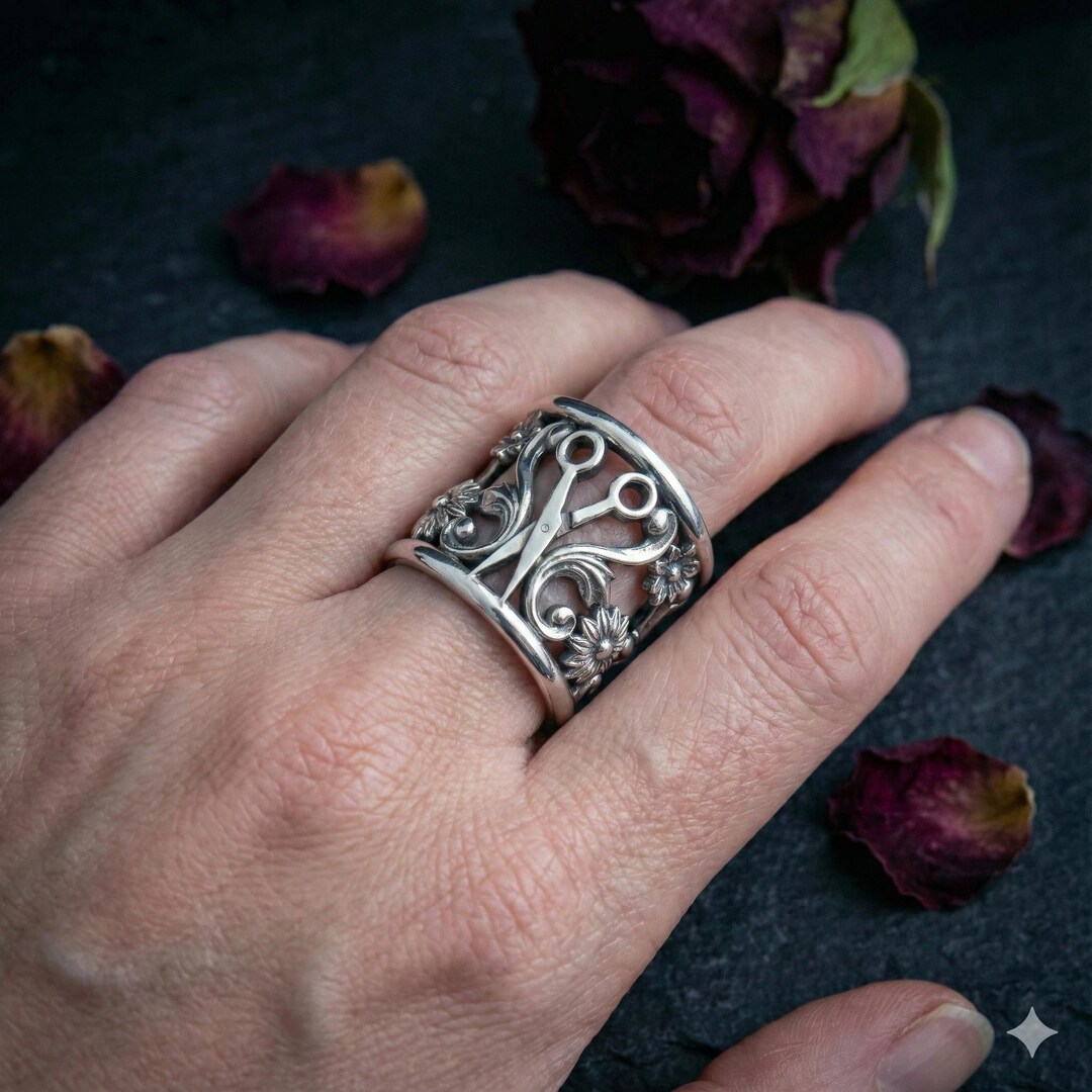 Sterling Silver Filigree Scissors Ring, Floral Statement Jewelry - Etsy