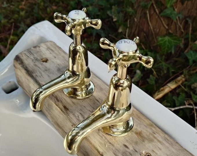 1920s Antique Brass Basin Taps, Polished Brass Sink Faucets, Antique ...