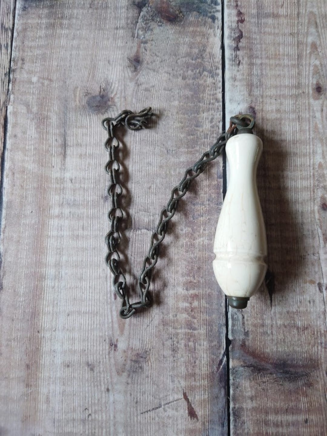 Vintage Ceramic Toilet Cistern Pull and Brass Chain, Unpolished Brass ...