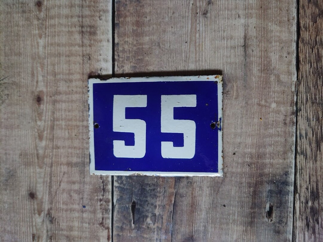 Vintage Blue & White Porcelain Enamel House Number 55 Sign - Etsy