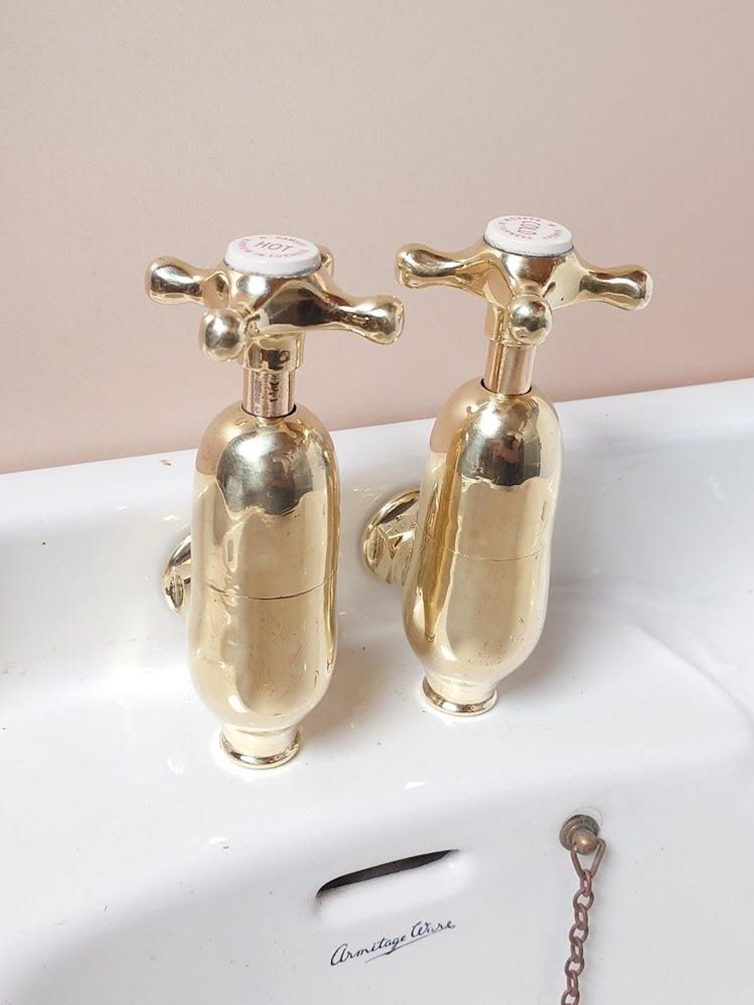 Antique Brass Bottle Bath Faucet Taps Pair, Overhauled Ready to Fit ...