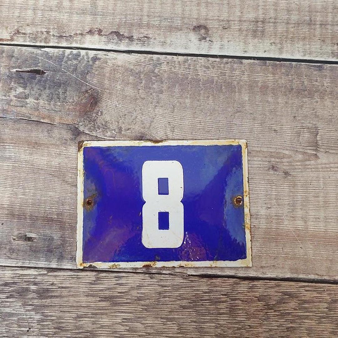 Vintage Blue Enamel House Number 8 Sign: European Plaque - Etsy