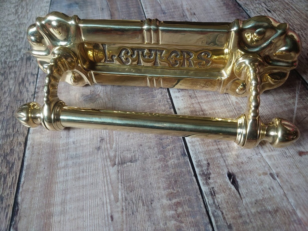 Stunning Victorian Polished Brass Letter Box and Door Pull, Decorative ...