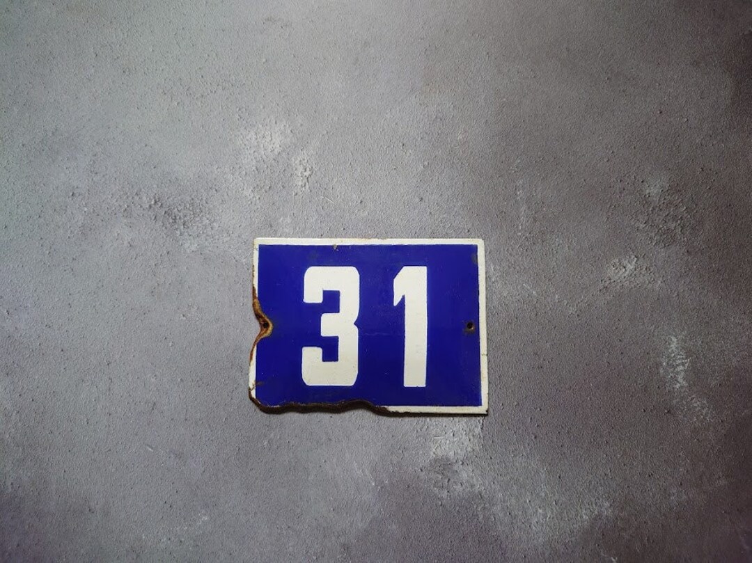 Vintage Blue & White Porcelain Enamel House Number 31 Sign - Etsy