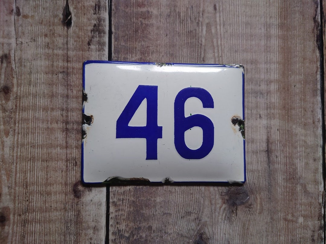 Vintage White & Blue Enamel House Number 46 Sign - Etsy